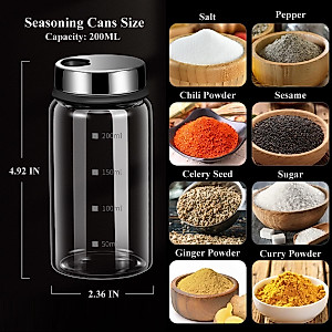 Verdental 7 oz Salt Pepper Shakers with Adjustable Outlet Holes Clear Glass Shaker Bottles Spice Seasoning Cans for Kitchen Decor and Home Restaurant BBQ Camping Farmhouse Kitchen Accessories (200ml)
