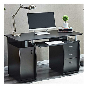 Thaweesuk Shop Black Computer Study Desk Laptop PC Table Desk Writing Workstation w/Bookshelf Drawer Storage Home Office Furniture 15 mm MDF 45.27" L x 21.65" W x 29.13" H