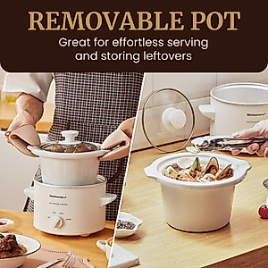 Elite Gourmet MST-250XW Electric Slow Cooker Ceramic Pot Adjustable Temp, Entrees, Sauces, Stews & Dips, Dishwasher Safe Glass Lid & Crock