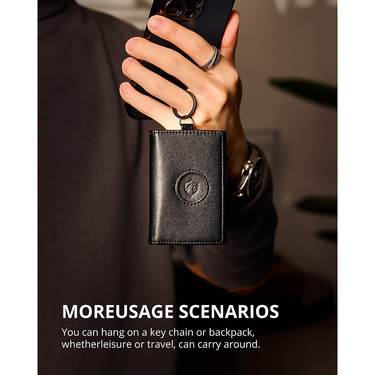 YESIIW Airtag Wallet For Men - Multifunctional Wallet Leather Card Holder With Keychain, Protection Up To 10 Cards Card Case