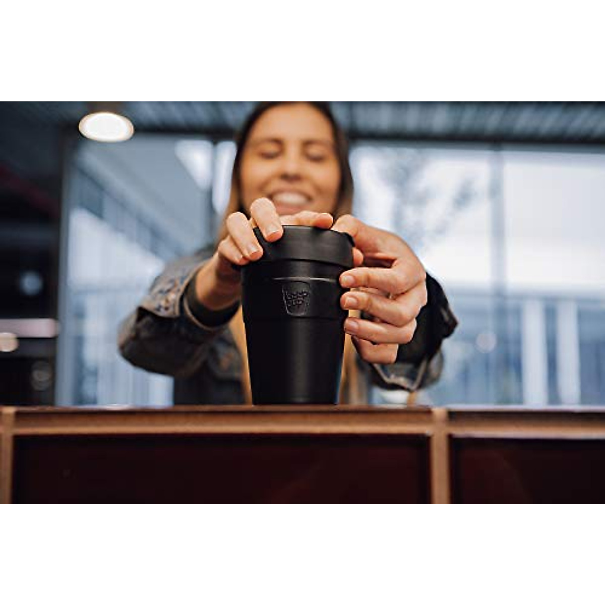 KeepCup Thermal - Vacuum Insulated Reusable Coffee Cup with Splashproof Sipper Lid | M 12oz/340ml - Black