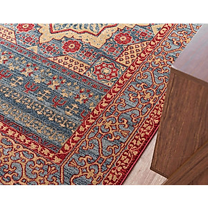 Unique Loom Palace Collection Area Rug - Saray (5' 1" x 8' Rectangle, Navy Blue/ Rust Red)