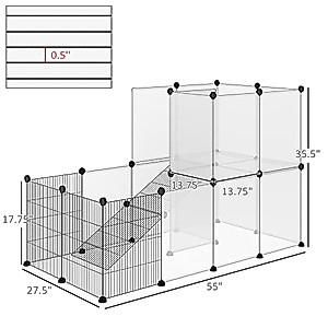 PawHut Pet Playpen DIY Small Animal Cage Portable Plastic Yard Fence for Rabbit Chinchilla Hedgehog Guinea Pig, 14 x 18 in