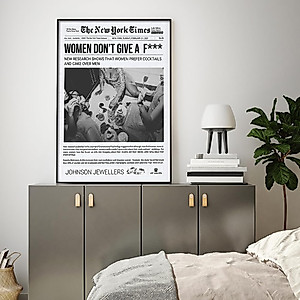 OPPQRRS Vintage Black White Canvas Wall Art, Trendy Girly Newspaper Dorm Aesthetic Poster, Funky Disco Ball Cocktail Prints, Humor Women Party Cake Pictures 12x16in Unframed