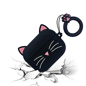 Airpods Pro Case Cute Cat Kitty Silicone Cover 3D Anime Cartoon Kawaii Funny Novelty Cool Protective Carrying Skin with Anti-Lost Strap Carabiner for Girls Women Kids Airpod 3 Wirless Charging Case