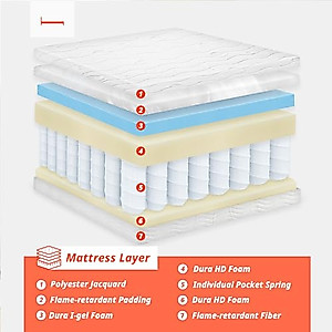 PrimaSleep Queen Mattress, 10 Inch Support Cloud Hybrid Mattress, Gel Infused Memory Foam, Pocket Spring for Support and Pressure Relief, CertiPUR-US Certified, Bed-in-a-Box, Soft, Queen Size