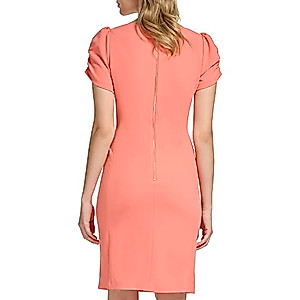 Karl Lagerfeld Paris Women's Waist Detail Puff Sleeve Sheath Dress, Coral Quartz, 2