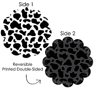 Big Dot of Happiness Cow Print - Farm Animal Party Round Table Decorations - Paper Chargers - Place Setting For 12