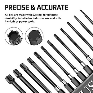 HAIKUSOUBI Torx Head Screwdriver Bit Set, 1/4 Inch Magnetic Hex Shank 3 Inch Long Drill Bits，12pcs Tamper Resistant Star Bits Set S2 Steel, T5 T6 T7 T8 T9 T10 T15 T20 T25 T27 T30 T40 (12 pieces)