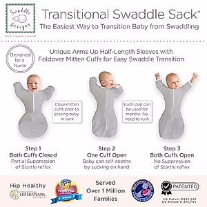 SwaddleDesigns Transitional Swaddle Sack with Arms Up Half-Length Sleeves and Mitten Cuffs, Medium, 3-6 Months, 14-21 lb, Heathered Gray (Arms Up Swaddle, Transition Swaddle Sleep Sack)