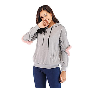 Patchwork Top for Women Sweatshirt Casual Loose Gray Pullover Long Sleeve Hole Plush Style Fashion Outwear (Gray,M)