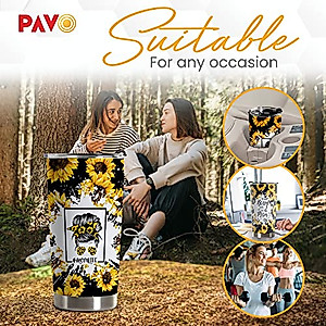 Pavo Christmas Gift for Woman, Sunflower Birthday Gift for Mom, 20 OZ Mom Life Floral Travel Tumbler for Holiday, Valentine, Mother's Day Gift Ideal from Son, Daughter, Best Friend
