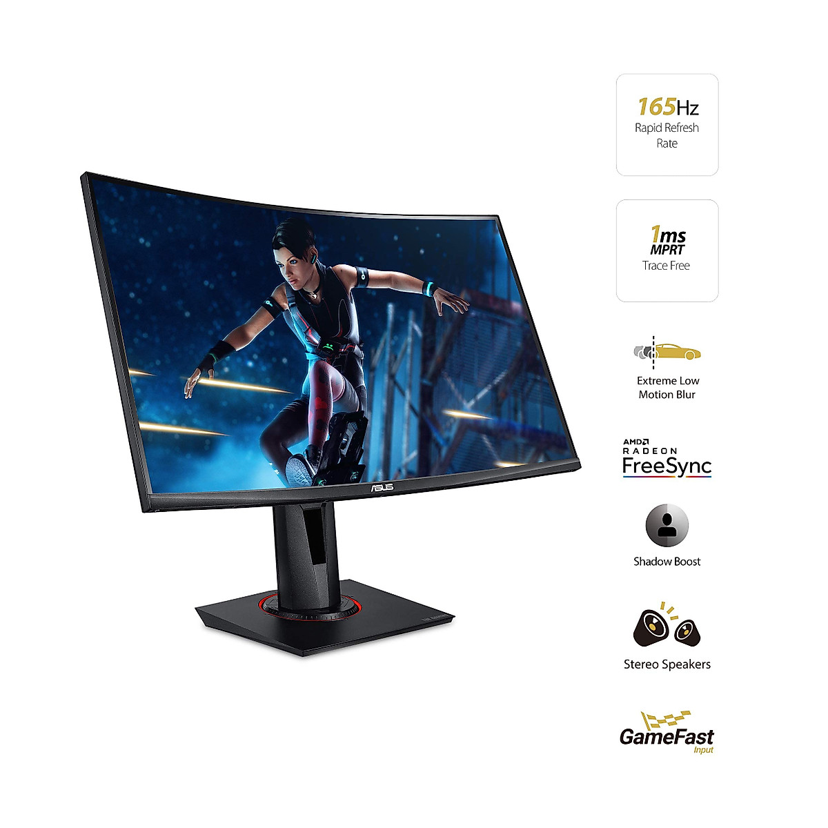ASUS TUF Gaming VG27VQ 27” Curved Gaming Monitor 165Hz Full HD (1920 X 1080) 1ms Elmb Eye Care DisplayPort HDMI Dual-Link DVI-D (Renewed)