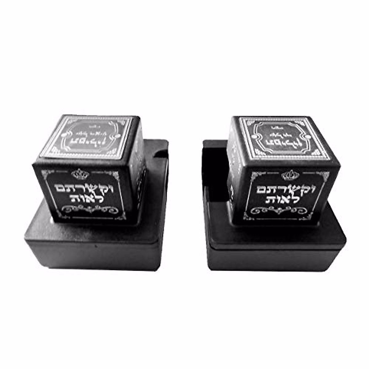 Tefillin Boxes Case for Lefty Black and Silver Plastic for רש''י RASHI Or רבינו תם Rabbeinu Tam with Silver Metal Plate on top for Lefty (Size 33, Silver רש''י RASHI)