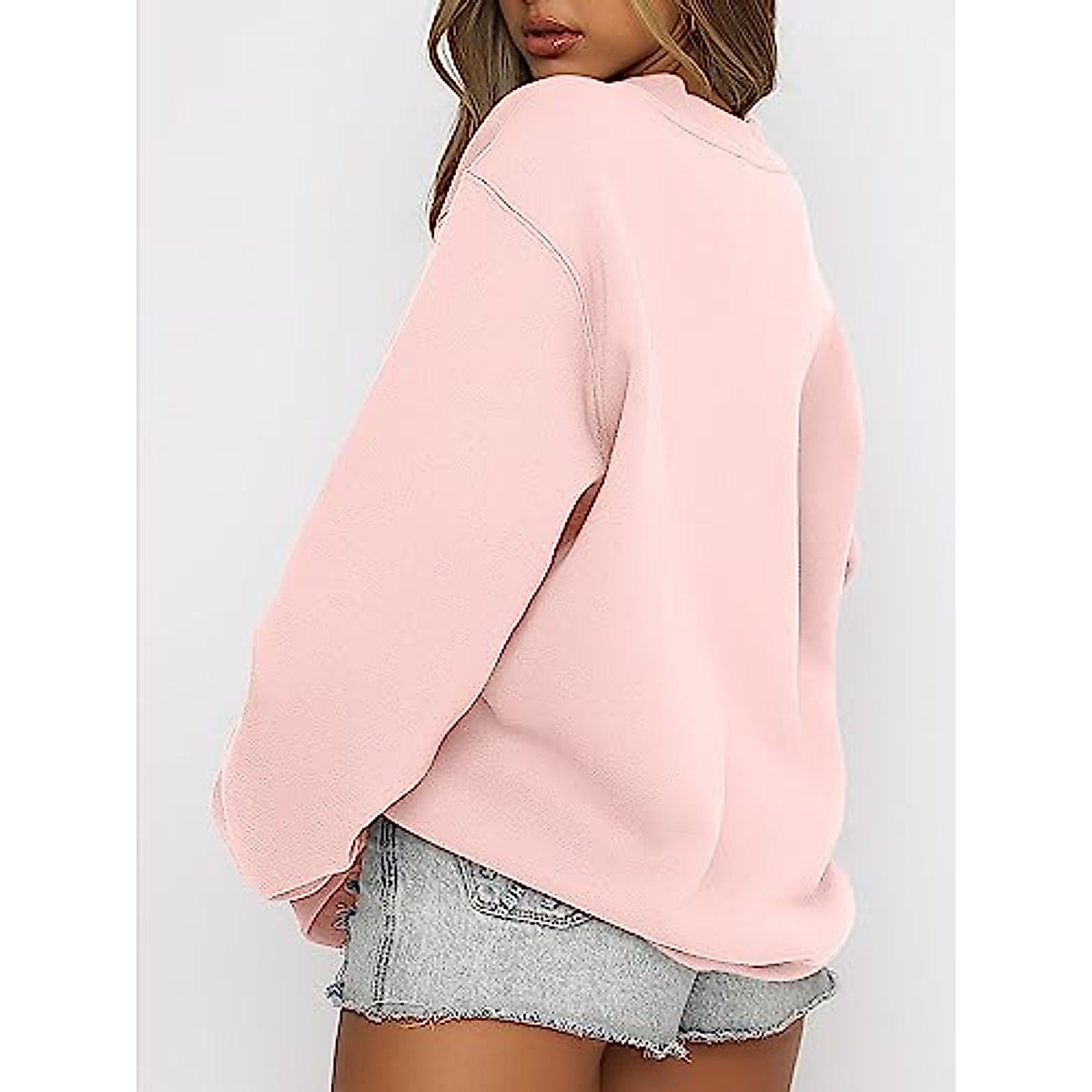 Caracilia Women's Crewneck Sweatshirts Oversized Fleece Hoodies Tops Casual Loose Pullover Sweaters 2024 Fall Clothes Pink Small