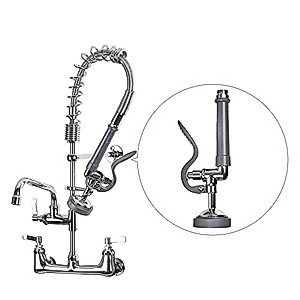 JZBRAIN Pre Rinse Spray Valve Commercial Faucet Sprayer Head 1.42 GPM High Pressure Dish Sprayer Nozzle with Hand Pull Down Sprayer Chrome Brushed (Gray)