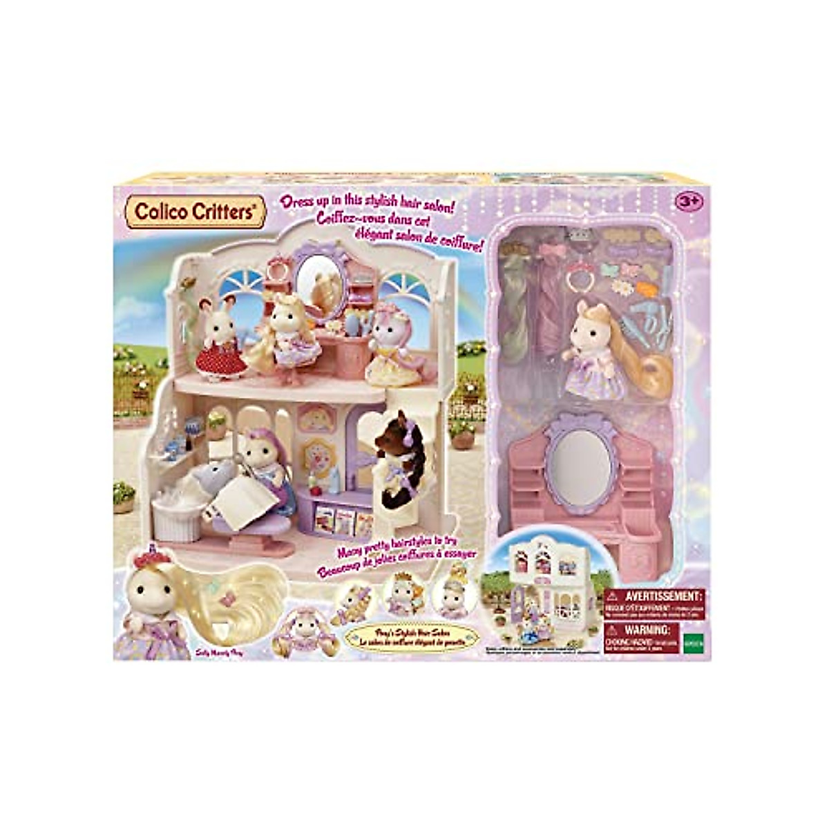 Calico Critters Pony's Stylish Hair Salon - 2-Story Salon Playset w/ Poseable Figure & 40+ Hair Styling Accessories for Ages 3+