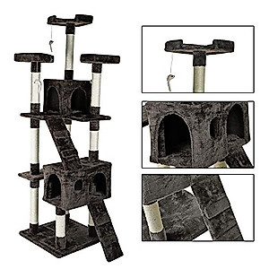 Confote 65” Multi-Level Cat Tree with 2 Condos and 3 Perches, Climber Tower Furniture for Large Cats Kitten