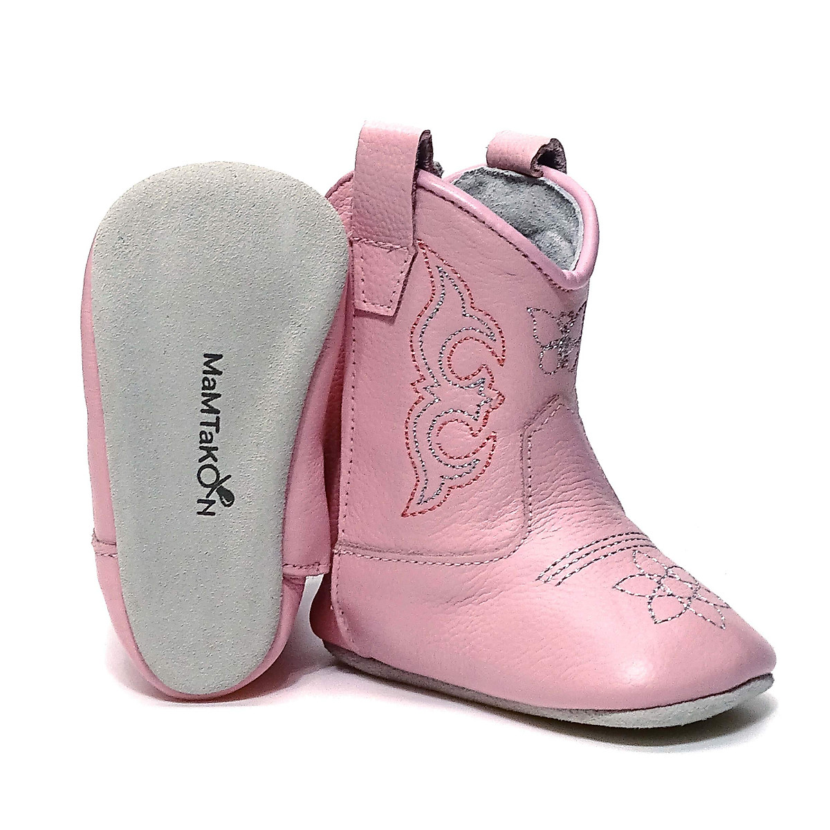 MAMTAKON Real Leather Soft Sole Cowboy Cowgirl Boots for Baby Infant Toddler Girls Newborn Crib Prewalkers Special Occasion (No Box, 6_12 months)