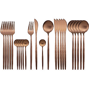 JASHII Rose Gold Silverware Set, 24 Pieces Stainless Steel Copper Flatware Set Cutlery Sets, Include Knife Fork Spoon Teaspoon, Service for 6 (Matte Rose Gold)