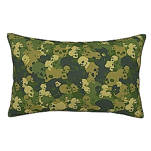 ALYYDFF Skull Military camo Camouflage Green Pillow Cover Rectangle Throw Pillow Case for Sofa Bed Chair Living Room Home Decor 20"x30"