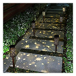 6 Pack Solar Light Outdoor Garden Patio Pathway Landscape Lights Yard Driveway Lawn Walkway Decoration Star Moon Solar Lantern Waterproof Outside Path Hanging Sidewalk Courtyard Bronze