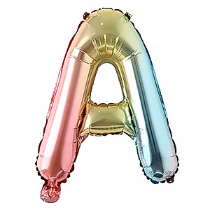 16 inch gradient rainbow Letter number balloons unicorn party foil balloon baby shower 1 birthday party decorations kids numbers Air ball (16 Inch Rainbow A)