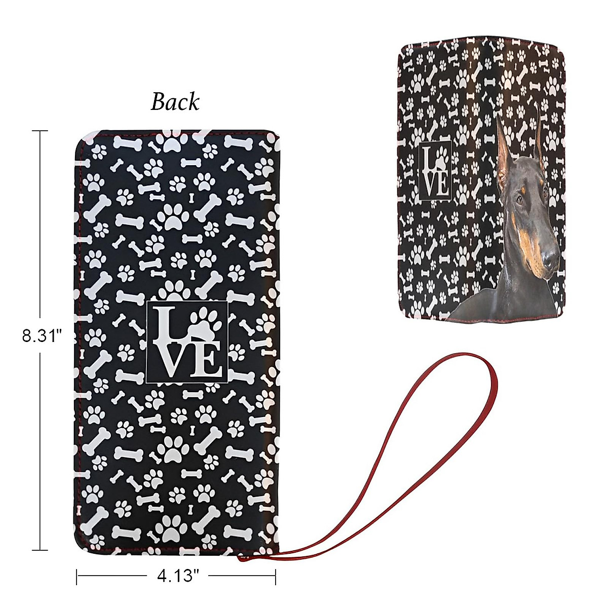 NIWAHO Dog Mom Gifts - Doberman Pinscher Dog Paw Printed Wallet for Women Leather Long Clutch Purse