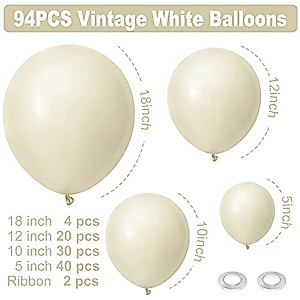 Sand White Balloons, 94 Pcs 18/12/10/5 Inch Nude White Balloons Different Sizes, White Cream Balloons Garland Arch Kit for Birthday Baby Shower Wedding Bridal Shower Party Decorations