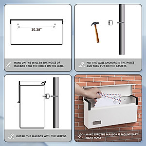 xydled Mailbox Wall Mount Door Mailboxes for Outside, Large Steel Hanging Metal Mailbox, Modern Post Box Package Parcel Drop Box for House Home, Textured White, 14.56''x7.1''x4''
