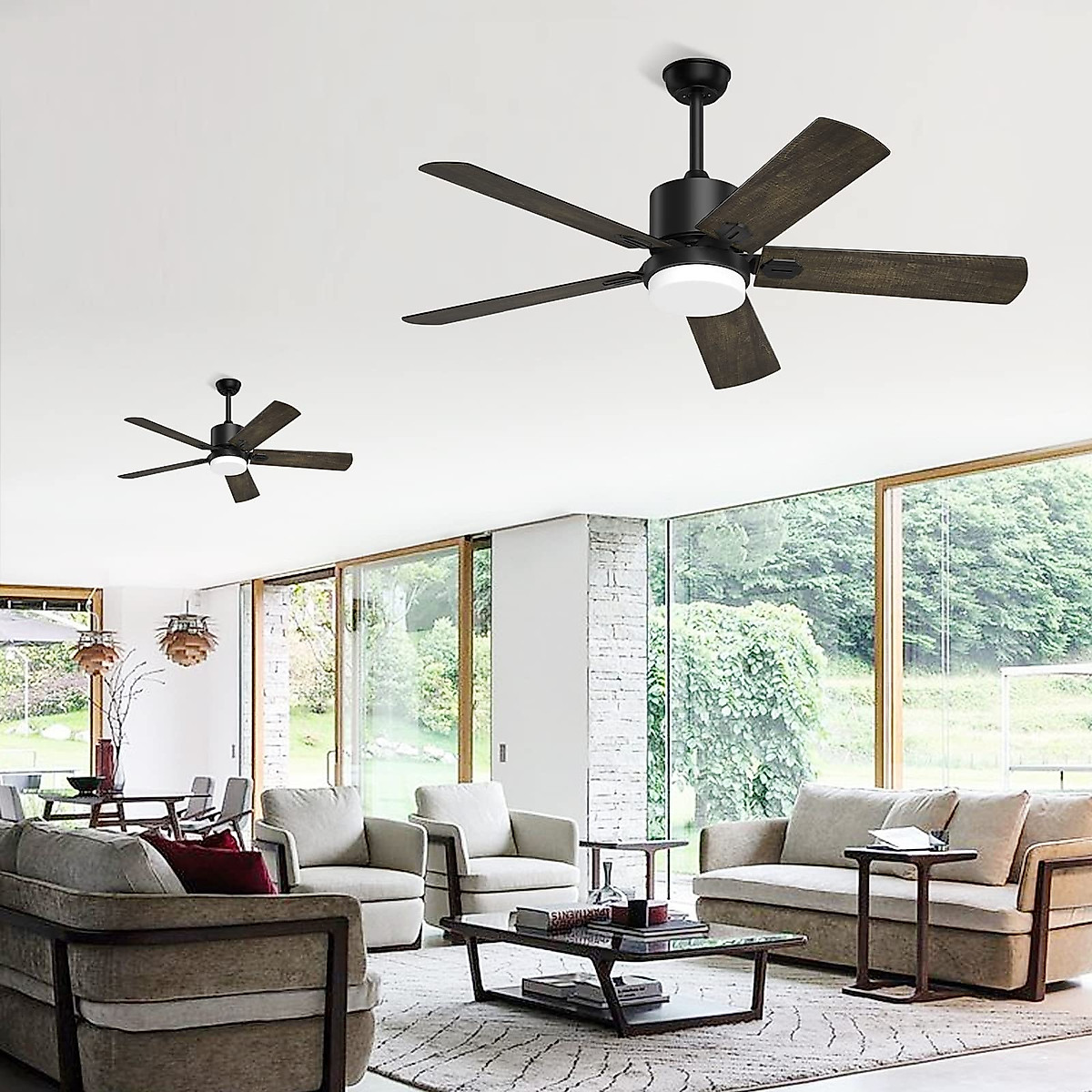 Obabala Ceiling Fans with Lights and Remote, Outdoor Black Fan with Lights for Patio Farmhouse Bedroom，52 Inch