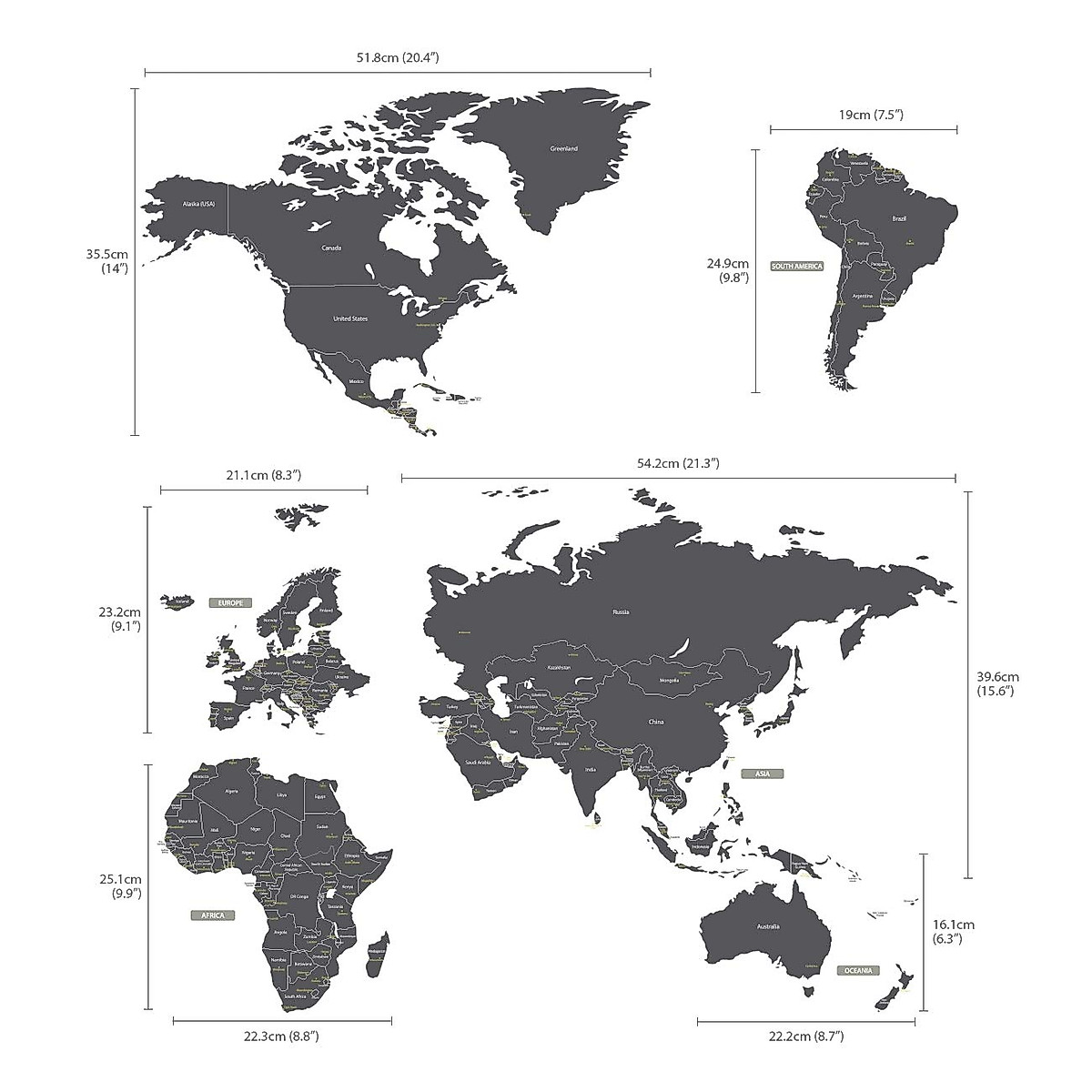 DECOWALL DL2-1509G Large Modern Grey World Map Kids Wall Stickers (46x27 inch) Wall Decals Peel and Stick Removable Wall Stickers for Kids Nursery Bedroom Living Room Decor