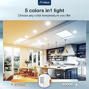 Amico 5/6 inch 5CCT LED Recessed Lighting 12 Pack, 1050LM Ultra-Thin Flat LED Can Lights, Dimmable, IC Rated, 12W Eqv 110W, 2700K/3000K/4000K/5000K/6000K Selectable, Retrofit Installation- ETL & FCC