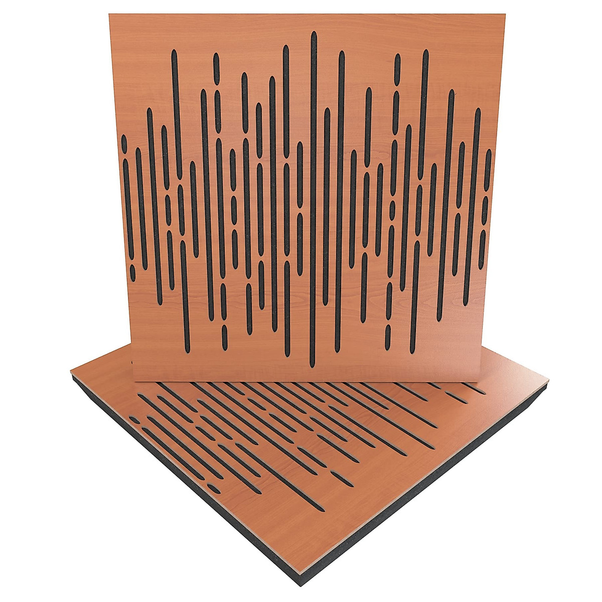 (2 Pack) — Sound Absorption-Diffuse Acoustic Panel «Wave» | 19.7''x19.7''x2.1" | High Density Foam | Absorption - Diffusion - Reflection - Soundproofing - Insulation | Wood laminated: (Cherry)
