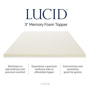 LUCID 3 Inch Ventilated Memory Foam Mattress Topper 3-Year Warranty - King