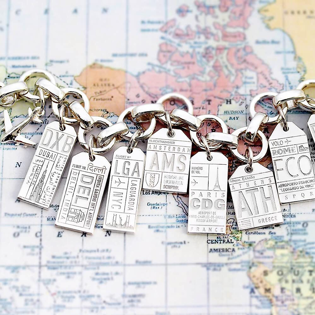 Jet Set Candy Sterling Silver Rome FCO Luggage Tag Travel Charm