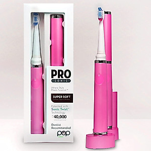 Pop Sonic The Ultimate Pro Toothbrush (Pink) | Rechargeable Toothbrush w/Up to 40,000 Brush Strokes/Minute -Long-Lasting Dupont Nylon Bristles -Teens & Adult Toothbrush w/Quadrant Pacer & Timer