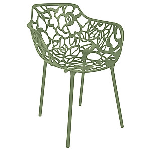 LeisureMod Devon Modern Aluminum Indoor-Outdoor Stackable Patio Dining Armchair, Khaki Green