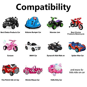 Charger for Kidzone Bumper Car, Flybar, Hello Kitty, Best Choice Products, Kid Trax, Dynacraft, Spider-Man, Toddler, 6V Battery Charger Child Kids Ride On Car Toys, 1.8M, Overheat Protection
