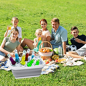 AUTODECO 2 Pack Collapsible Sink with Handle Towel, 2.37 Gal / 9L Foldable Wash Basin for Washing Dishes, Camping, Hiking and Home Gray