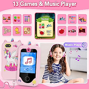 Kids Smart Phone for Girls Gifts for Girls Age 6-8 Kids Phone with Camera Games Music Torch Habit Alarm Stories Learning Girls Toys for 3 4 5 6 7 8 Year Old Birthday Gift Ideas with 8G SD Card
