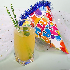 Paper Straws, Webake Paper Drinking Straws, 100 Bulk 7.75 Inch Disposable Biodegradable Straws, Wave Patterned Restaurant Supplies Party Decorations, Christmas Green Striped