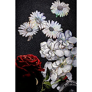 Knaid 120 Pieces Large Size Black and White Flower Stickers with Gold Holographic Outlines, Glitter Shiny Floral Waterproof Decorative Decals for Scrapbooking Supplies Junk Journal Bullet Journals Planners Resin Laptops Water Bottles Paper Crafts