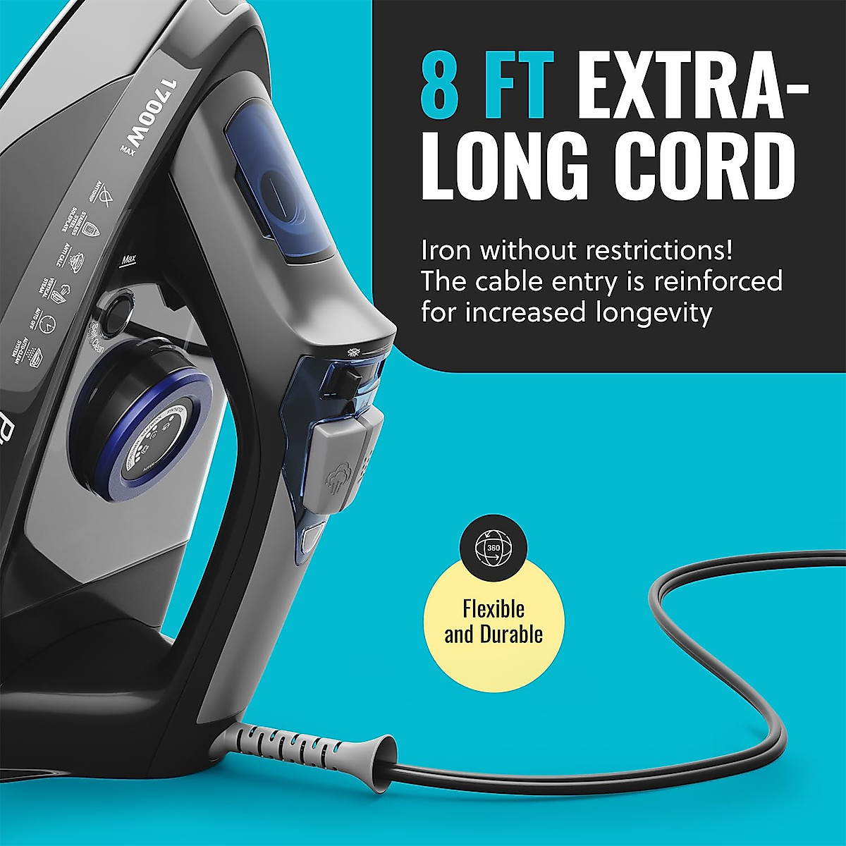 Pursteam World's Best Steamers Steam Iron for Clothes 1700W with Self-Cleaning Nonstick Stainless Steel Soleplate, Auto Shutoff, Anti-Drip