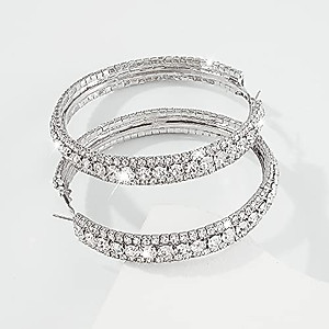 Wekicici Rhinestone Hoop Earrings Large Hoop Earrings with Rhinestone Crystal Hoop Earrings Earrings on Party or Daily Wear for Women(Silver)