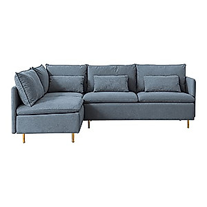 Familymill 90'' Modern Linen Accent L-Shaped Sectional Sofa, Upholstered Home Furniture Sofa Couch with Golden Metal Legs for Living Room/Bedroom/Apartment, Grey