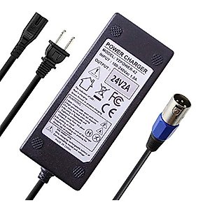 Abakoo 24V 2A Battery Charger with XLR Connector for Ezip Mountain Trailz S400 S500,Jazzy, Pride, S300 S350 S650, Ezip 400 500 650 750 900 Mountain Trailz, Shoprider