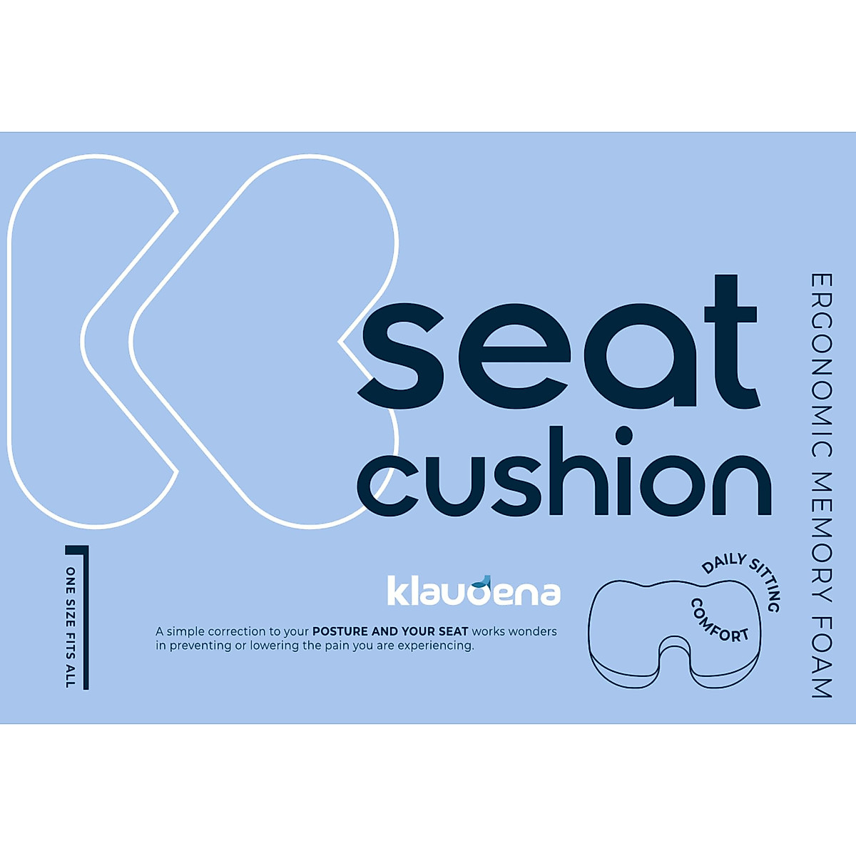 Klaudena | Memory Foam Seat Cushion for Office Chair, Coccyx Lower Back Support Tailbone Pain Relief, Lumbar Support Cushions, Work Chair Pad Butt Pillow, Sciatica, Correct Posture, Desk Chair Cushion