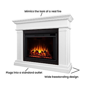 BOWERY HILL Contemporary 55.5" Wooden Surround Heater Electric Solid Wood Fireplace with Remote Control, Adjustable Led Flame, 1500W in White