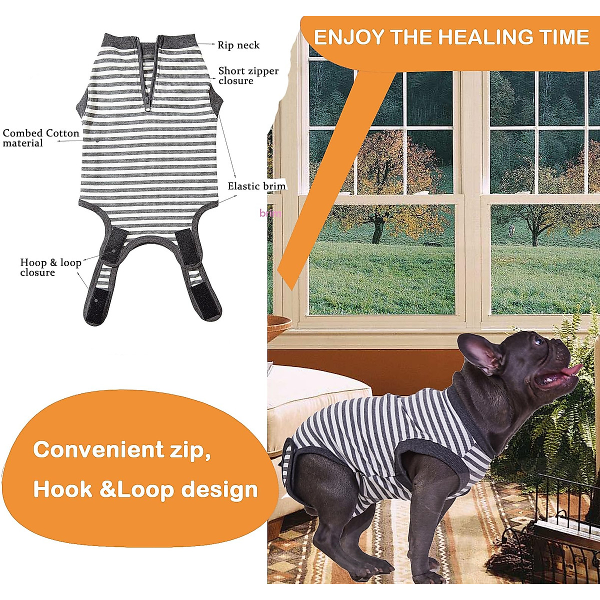 Wabdhally Dog Surgery Recovery Suit,Surgical Suit for Large Female Spay,Soft Combed Cotton,Grey Striped Zipper Onesie XXL